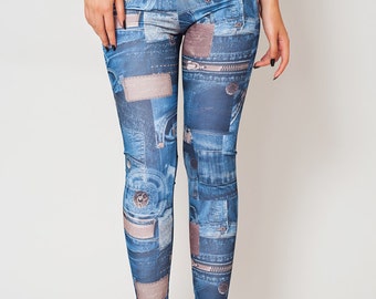 Unique jeans leggings related items | Etsy