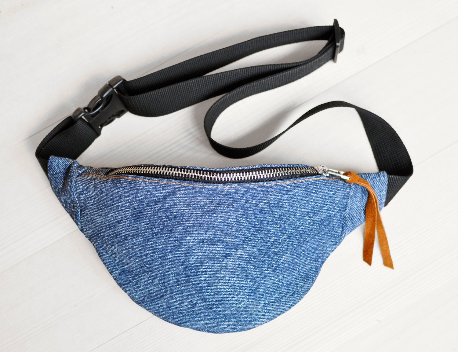 Blue denim Waist bag money belt hip bag belt bag fanny pack
