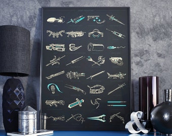 Video Game Weapons Gaming Swords Guns Collage Print Poster