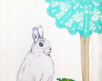 Bunny rabbit art | Etsy