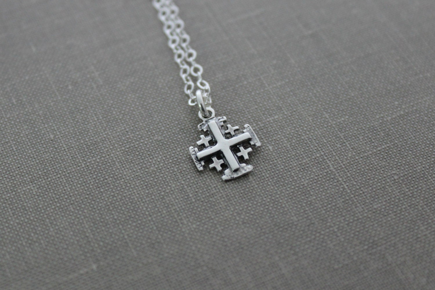 Sterling Silver Jerusalem Cross Charm Necklace Sterling