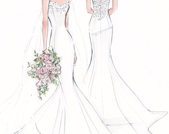 Custom Wedding Gown Illustration FRONT and BACK