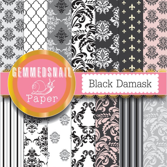 Black damask digital paper 'Black Damask' backgrounds