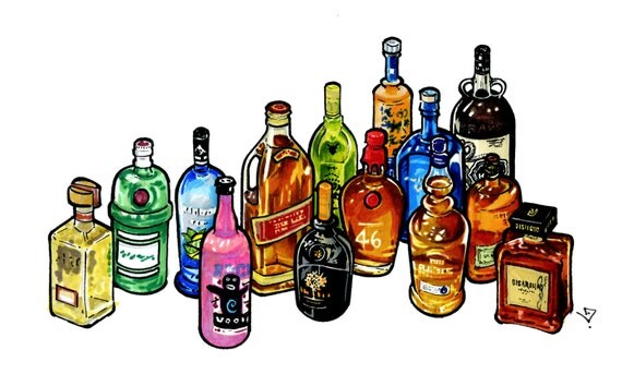 Whiskey Bottles Cartoon Illustration Including by RandomAmazing