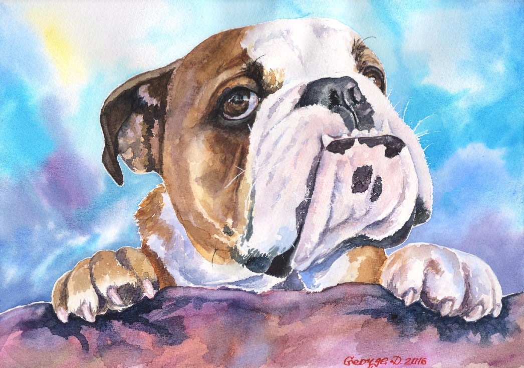 English bulldog Print of the Original Painting art puppy Fun