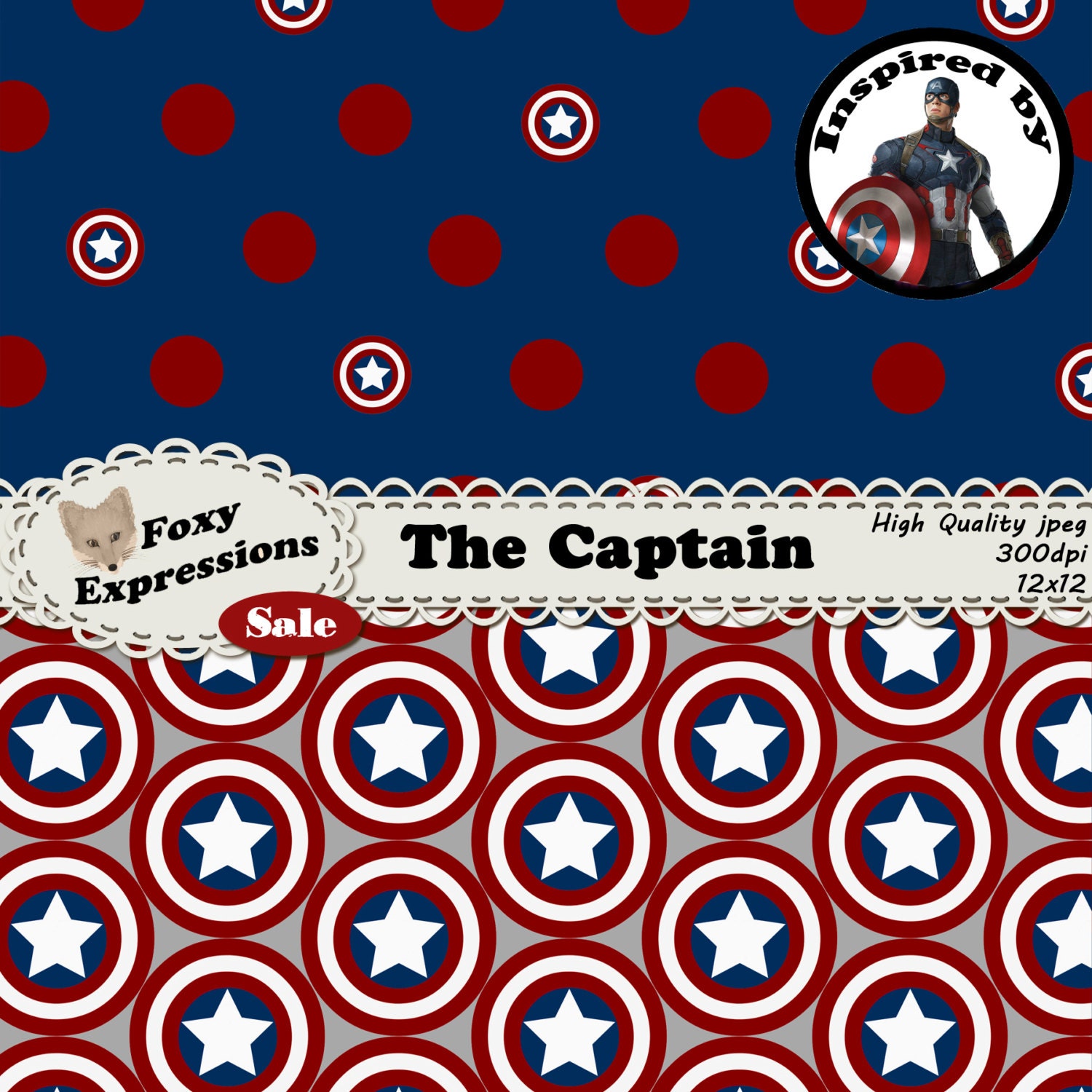 The Captain digital paper inspired by Captain America. Comes