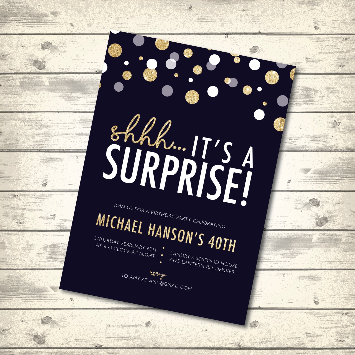 Surprise Birthday Party Invitation Gold Confetti Navy Surprise Birthday Party Invitation Gold Confetti Navy