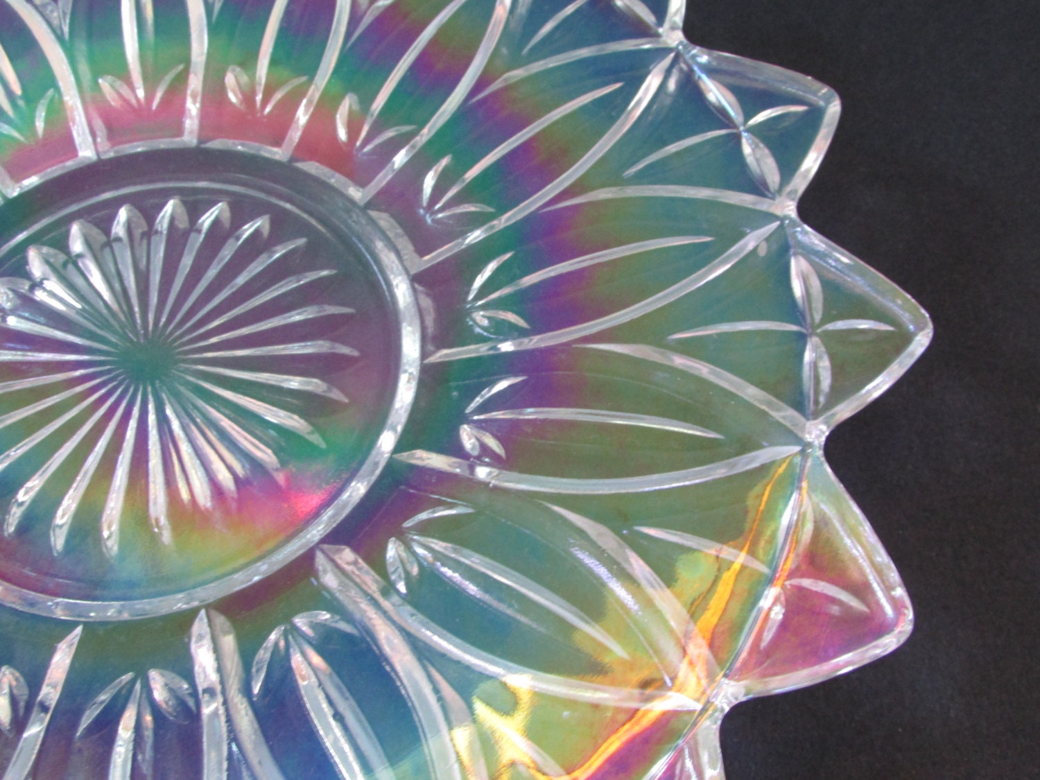 Federal Glass Iridescent Petal Serving Plate/ Large Carnival Glass ...