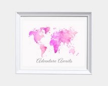 Unique pink world map related items | Etsy