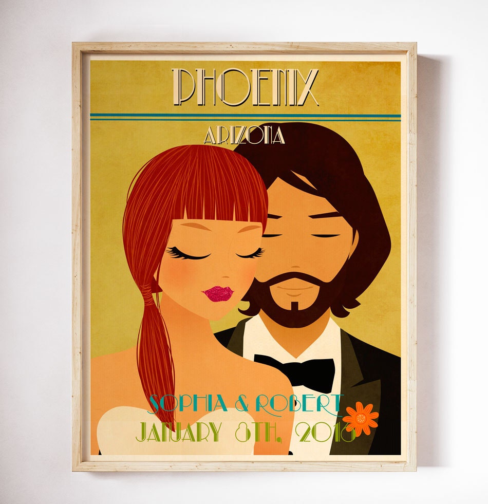 Custom Wedding Poster Custom Couple Print Wedding Poster Retro