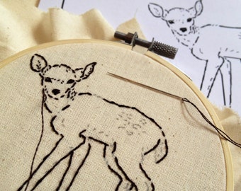 PDF. Hand embroidery Pattern. Deer Bird and bunny.