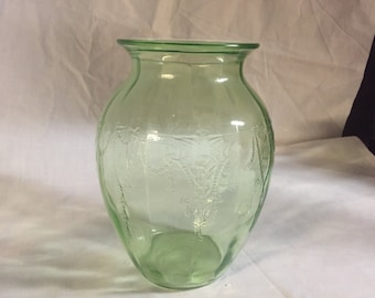 Vintage green depression glass vases | Etsy