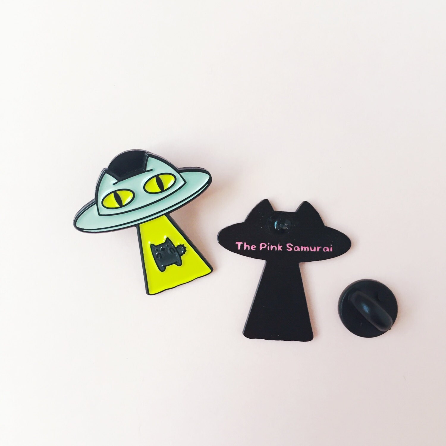 Alien Abduction Cat Enamel Lapel Pin Chartreuse by thepinksamurai