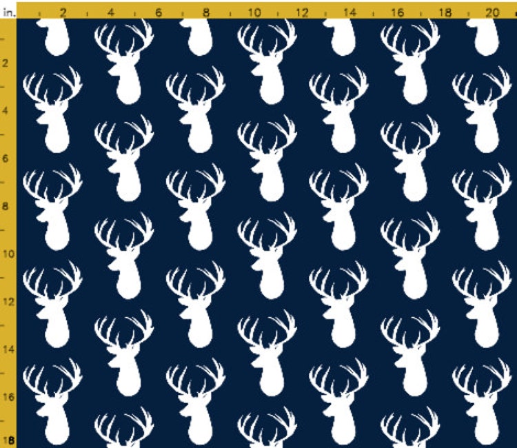 Deer Fabric Navy Deer Head Custom Fabric By Ivie by Spoonflower