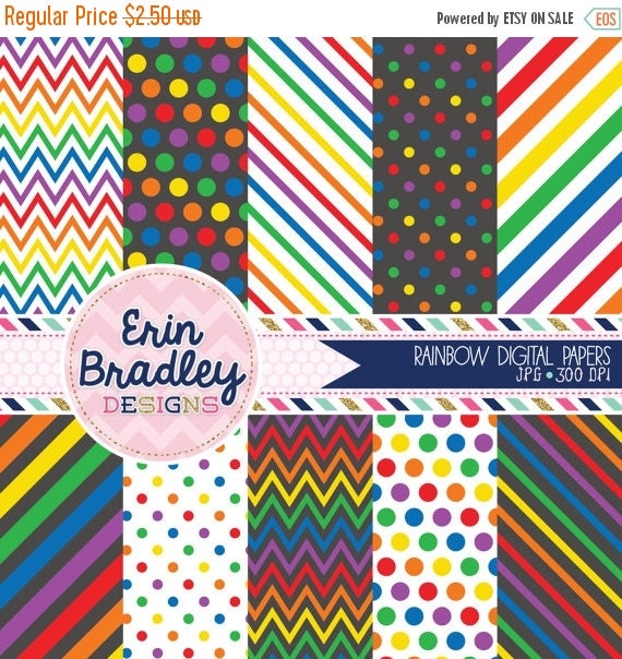 SALE Rainbow Digital Paper Pack Rainbow by ErinBradleyDesigns