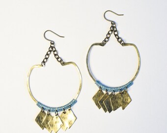 Asymmetric and Geometric Diamond Earrings with Antique Gold