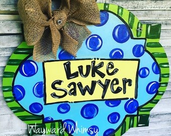 Funky Fun Welcome sign Wood Cut Out Hanger by TheWaywardWhimsy