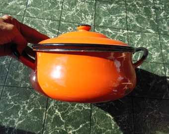 Items similar to Vintage French Orange Enamelware Cookware Thingy on Etsy