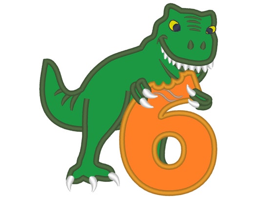T-rex dinosaur Birthday number six 6 machine embroidery