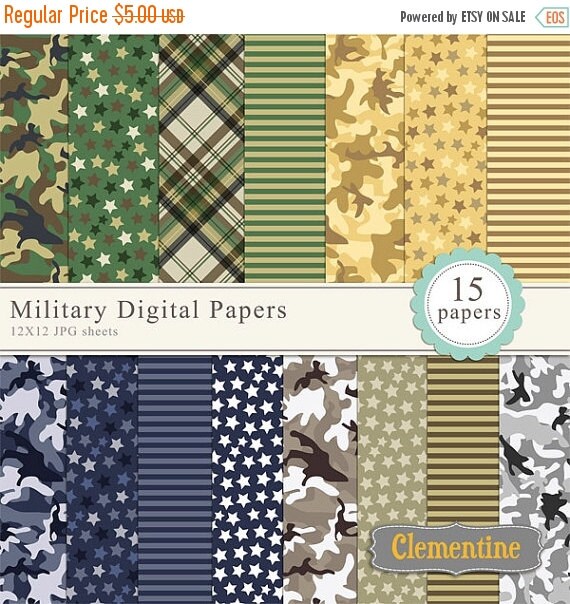 60% OFF SALE Military scrapbook paper 12x12 by ClementineDigitals