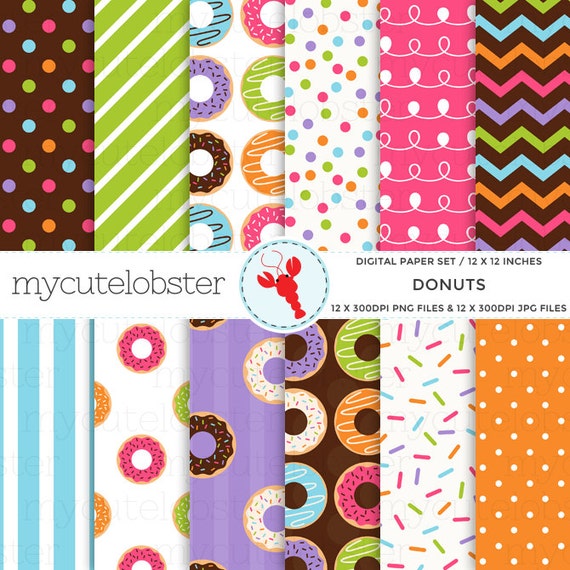 Donuts Digital Paper Set patterned paper doughnuts