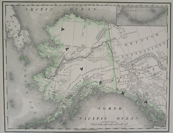 Antique 1892 UNEXPLORED ALASKA Map. 1800s. by OriginalAntiqueMaps