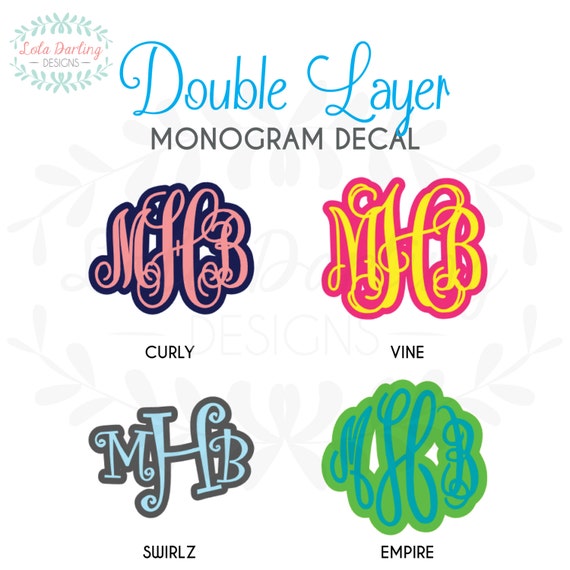 Double Layer Vinyl Monogram Decal Solid or Glitter