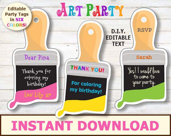 EDITABLE Paint Brush Tags Art Party favor tags Art Party