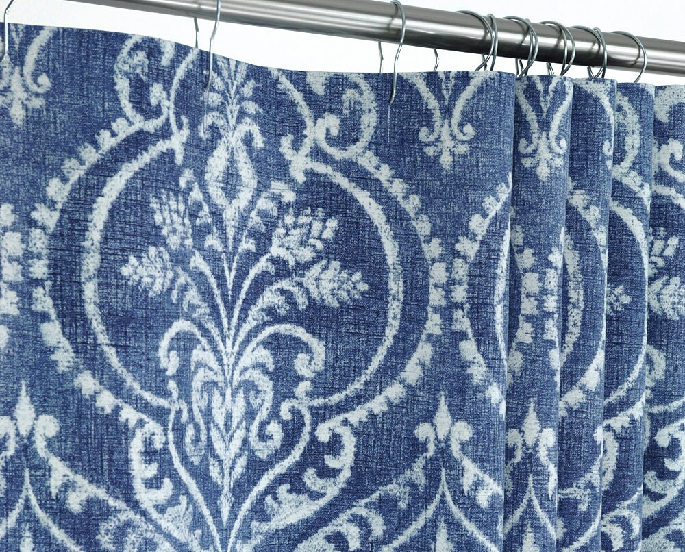 Denim Blue Damask Shower Curtain Southwest 72 X 72 By Pondlilly