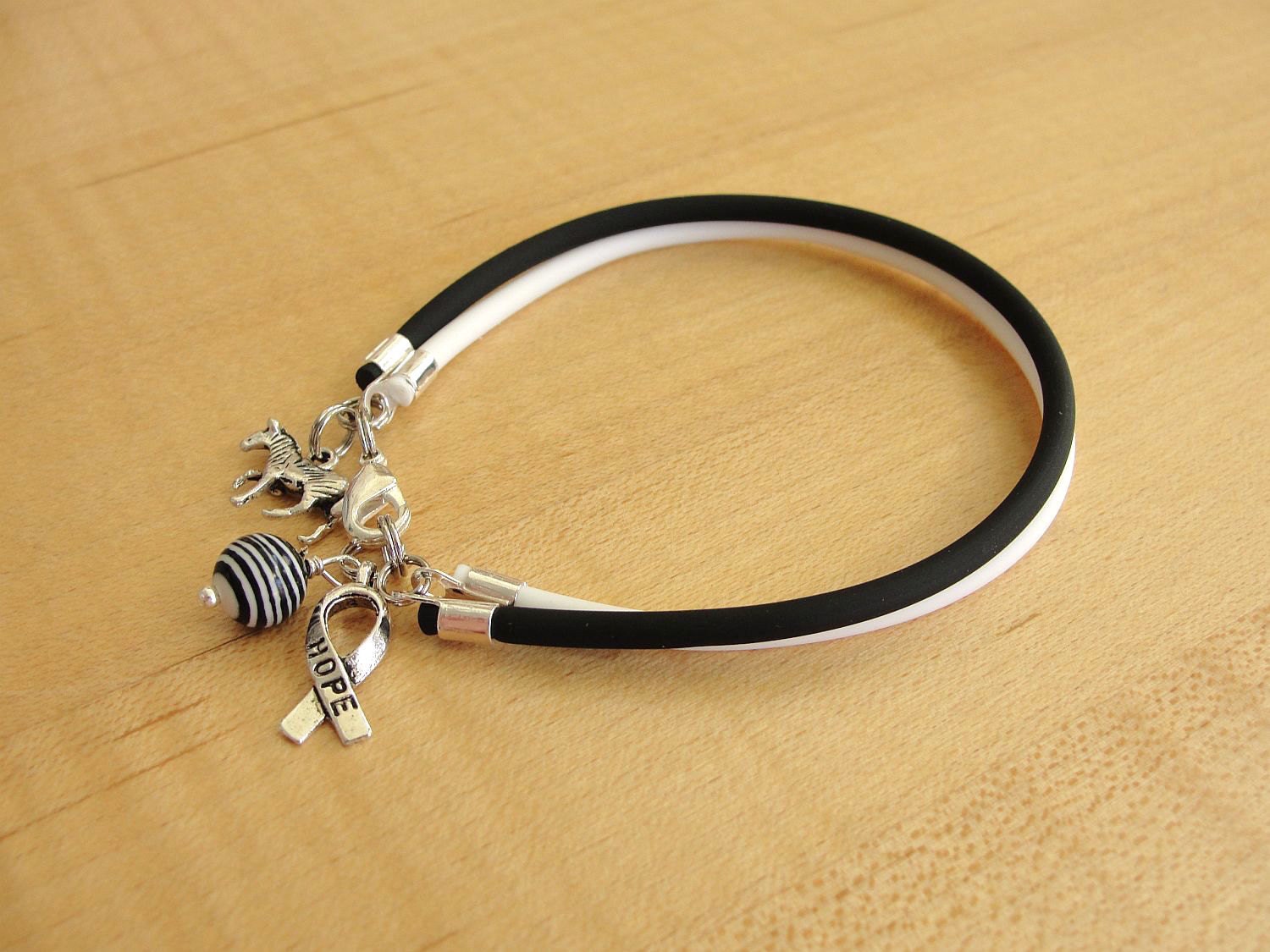 Black and White Awareness Bracelet Rubber Carcinoid