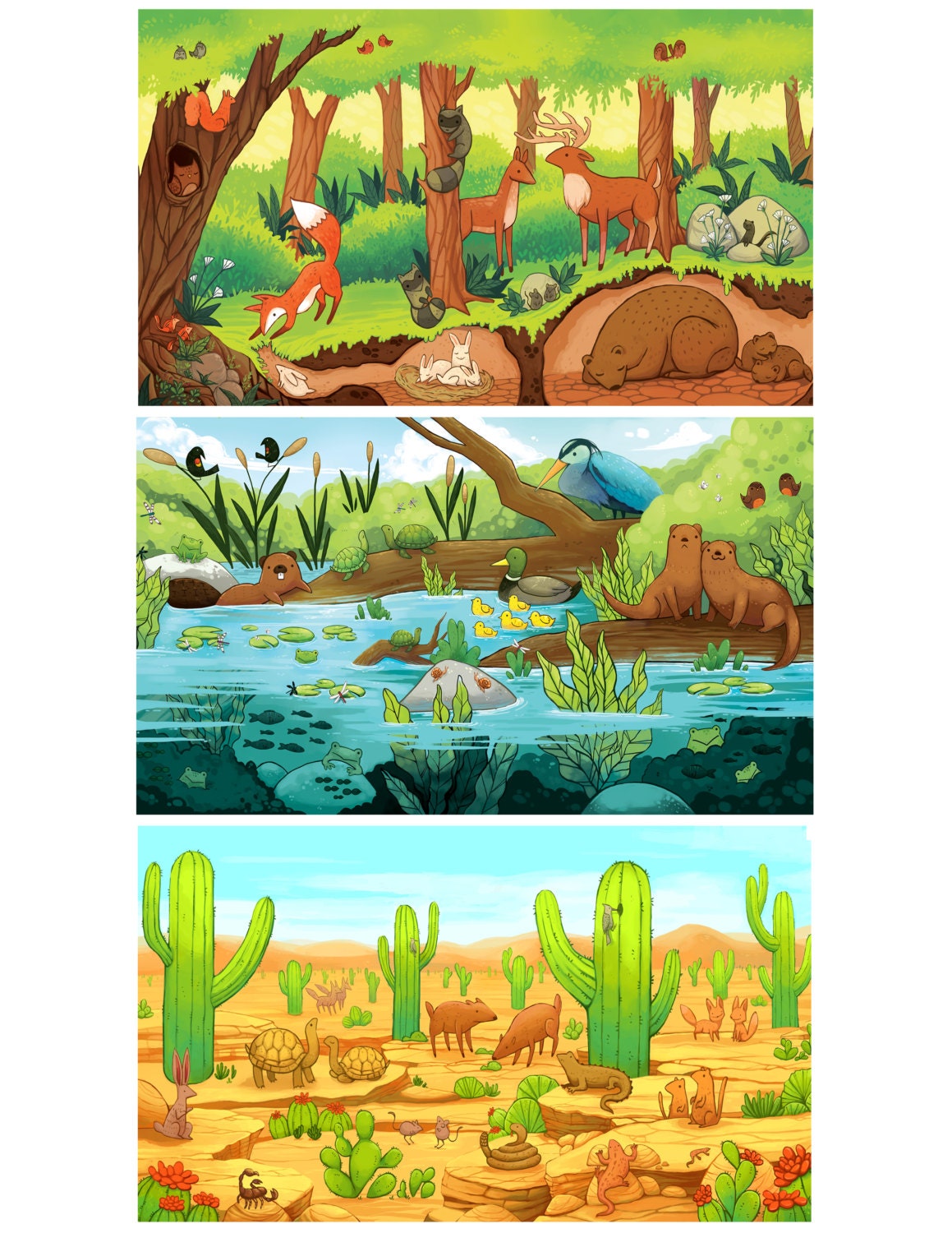 forest ecosystem print Children's room artwork