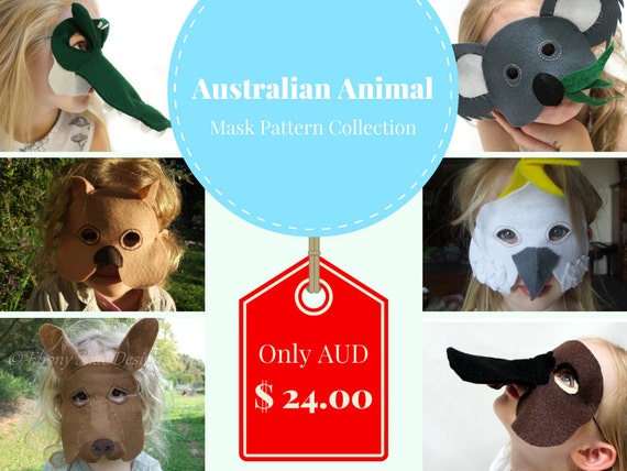 Australian Animal Mask PATTERN collection. 7 masks by EbonyShae