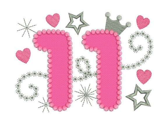 Happy Bithday Number 11 Pink Glamour for Girl Applique