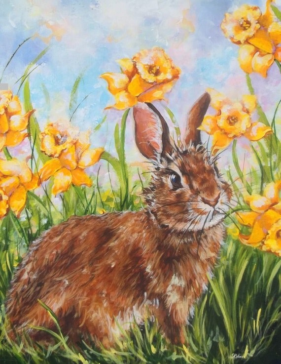 spring Easter bunny rabbit painting canvas print by RoyalRococo