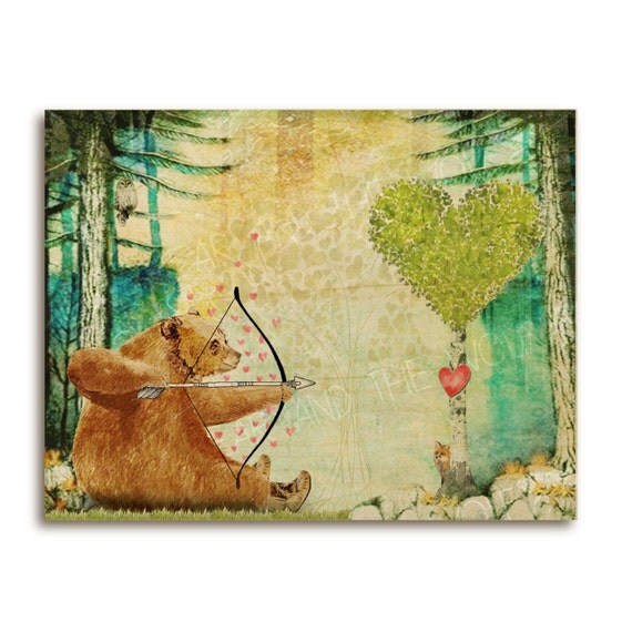 Bear woodland children's art print whimsical bear in
