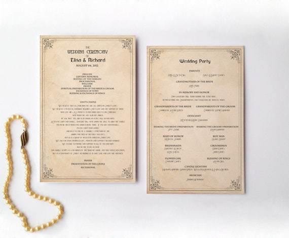 Items similar to Retro Wedding Program - Order of service ceremony ...