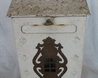 Items similar to Vintage Cast Iron Mailbox w Rare Design - Antique Old ...