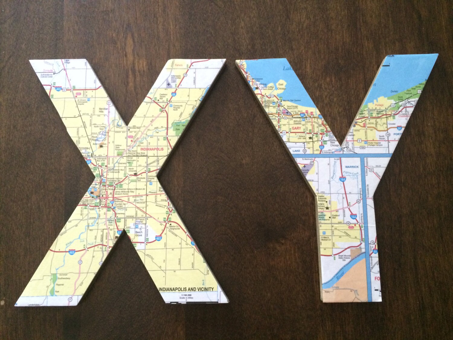Handmade map letters set of 4 by katieclausing on Etsy
