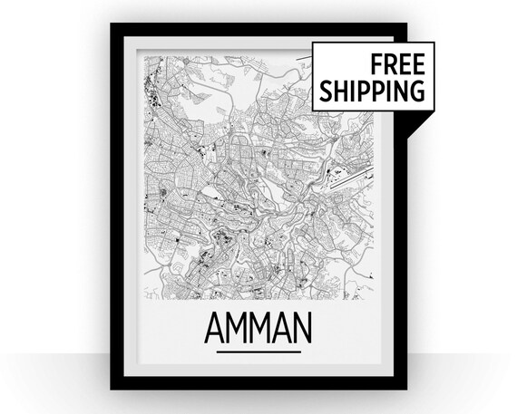 Amman Map Poster jordan Map Print Art Deco Series