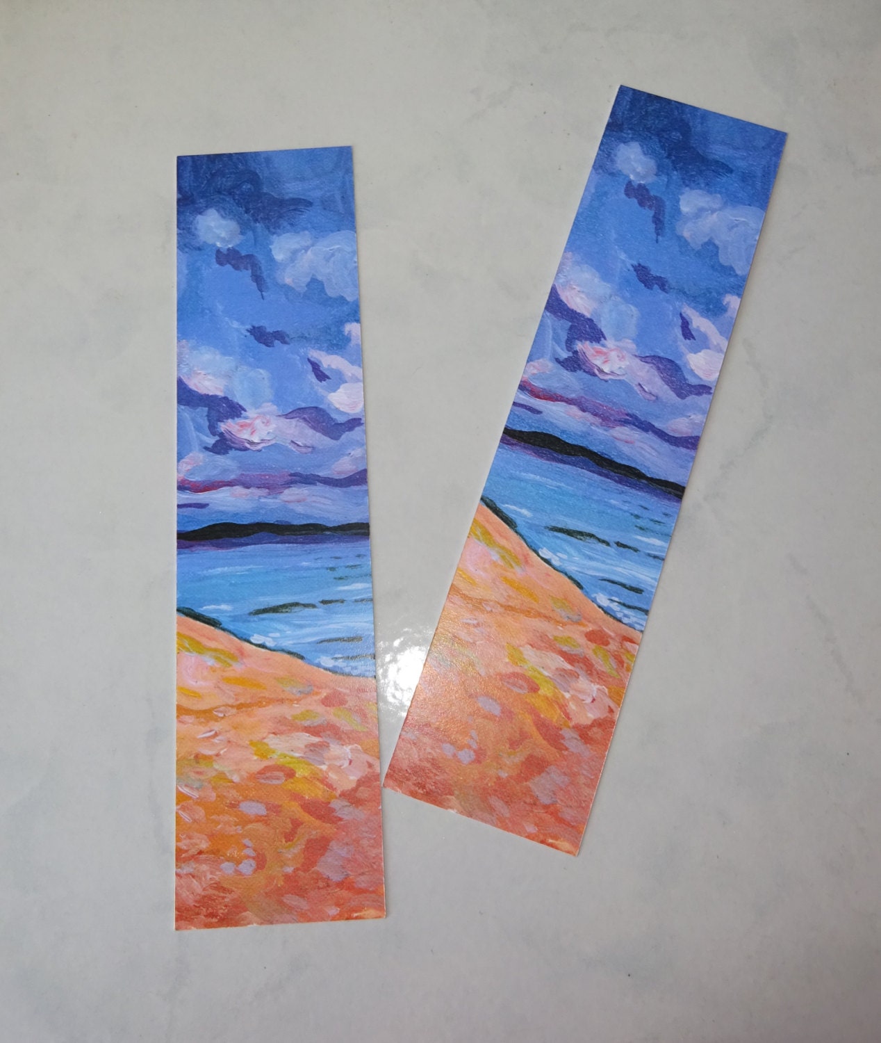 Beach Bookmark Original Art Print Beach Scene Set of 2 8