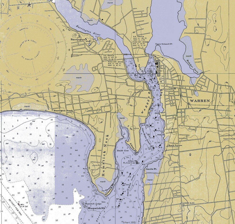 Providence River RI 1946 Nautical Map by the USCGS by Oldmap