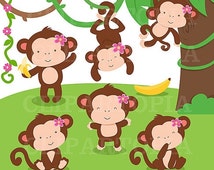 50% OFF SALE Monkey Girl Digital Clipart / Cute Monkey Girls Clip art ...