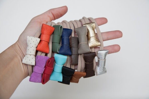 Mini leather bow choose your color nylon elastic one size