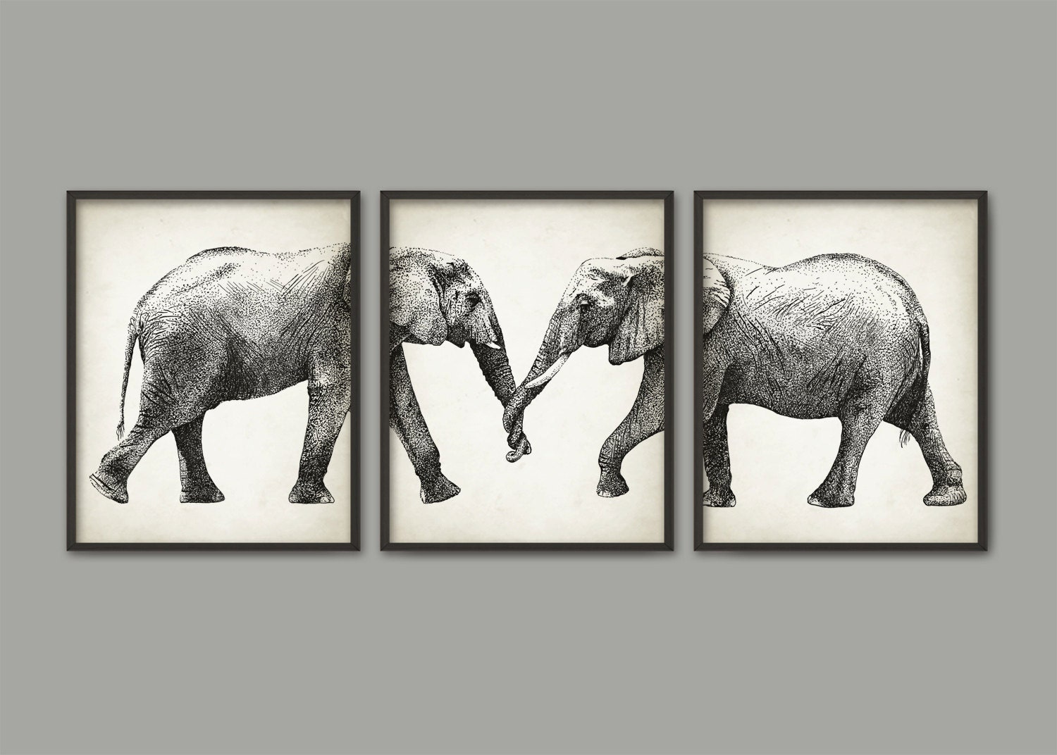 Elephant Love Print Set Of 3 Elephant Drawing Art Elephant