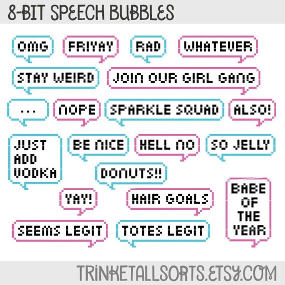 Items similar to 8-Bit Speech Bubbles, Speech Bubble Clipart, Pixel ...