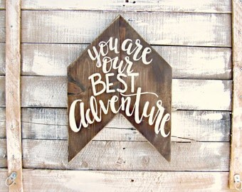 Adventure Awaits Hand-Lettered Wood Sign // by AtwoodAvenue