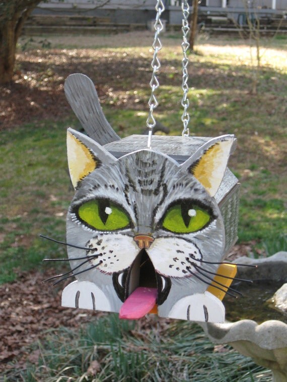 Cat birdhouse by DaisyMaeGallery on Etsy