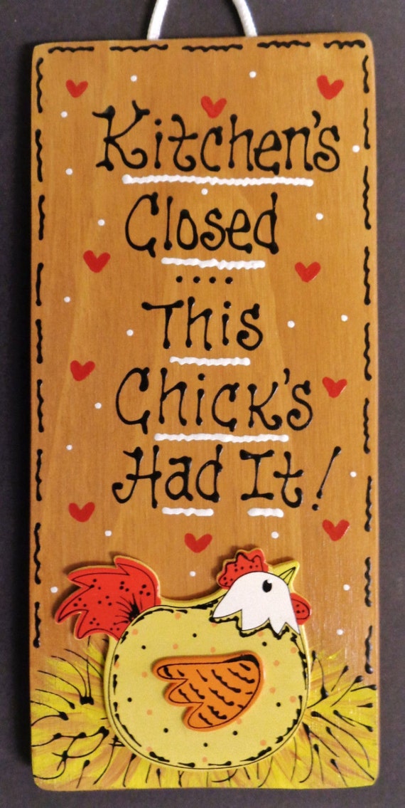 Stained Sign CHICKEN Kitchen's Closed Plaque Wall Decor