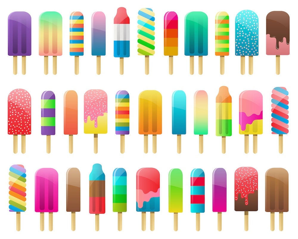Popsicles and Ice Cream Clipart Set of 33 Vector PNG & JPG