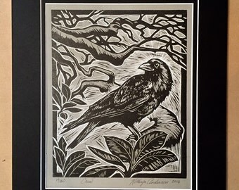 Unique crow linocuts related items | Etsy